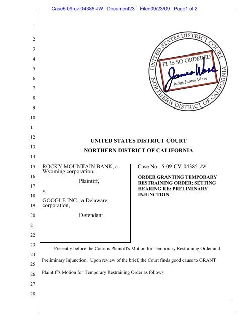 Motion for TRO and Preliminary Injunction - How Appealing