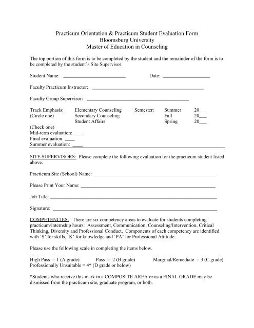 Practicum Student Evaluation Form - Bloomsburg University