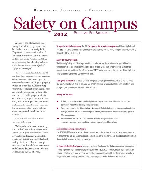 Bloomsburg University of Pennsylvania Safety on Campus Report