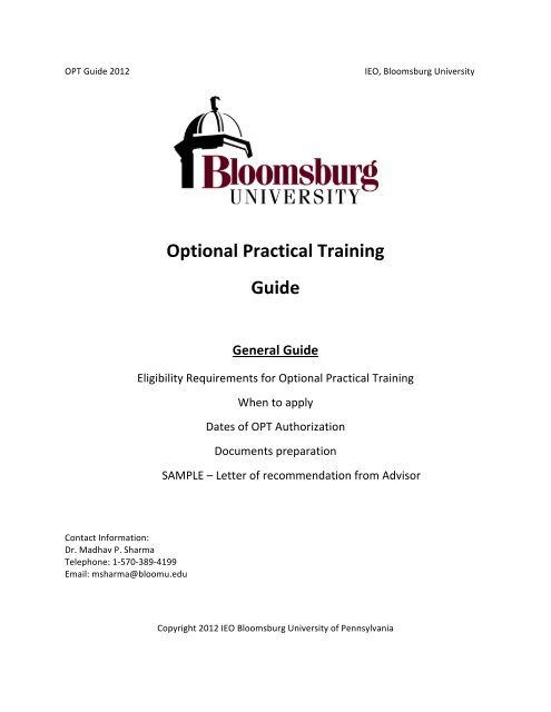 OPT Guide - Bloomsburg University
