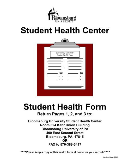 Student Health Form - Bloomsburg University