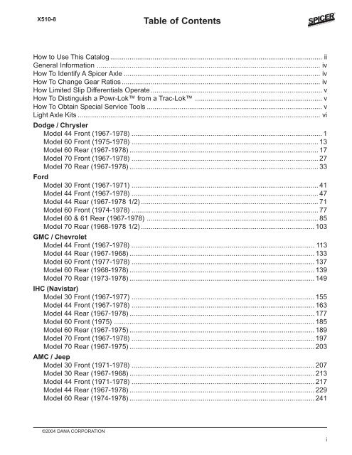 Front and Rear Axle Catalog - Spicer