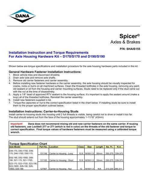 D170/S170 and D190/S190 - Spicer