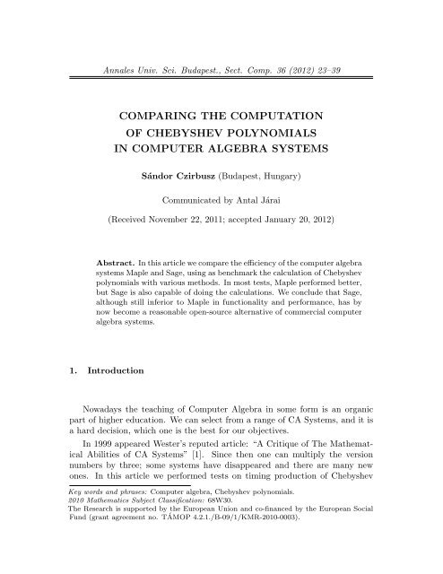 polynome de tchebychev maple