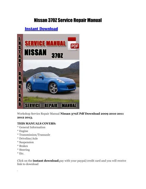 Nissan 370Z Service Repair Manual