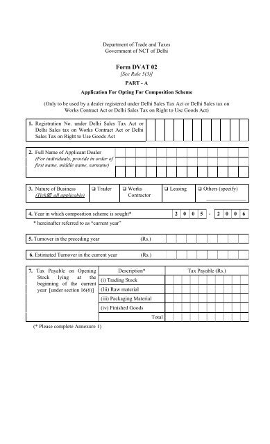 Form DVAT 02 - Delhi