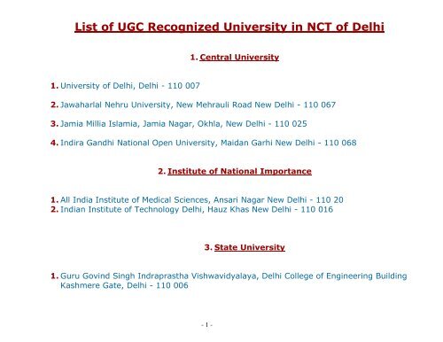 List of UGC Recognized University in NCT of Delhi