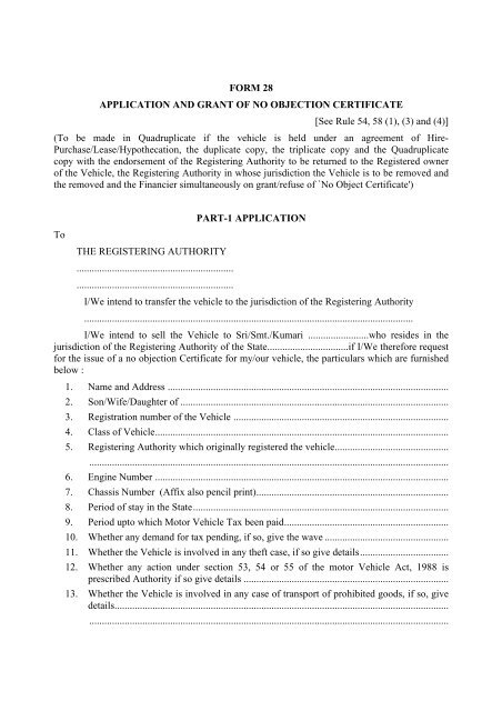 FORM 28 APPLICATION AND GRANT OF NO OBJECTION ... - Delhi