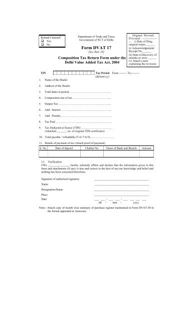 Form DVAT 17 - Delhi