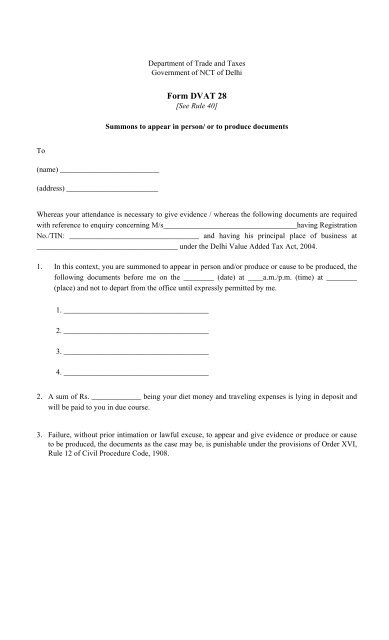 Form DVAT 28 - Delhi