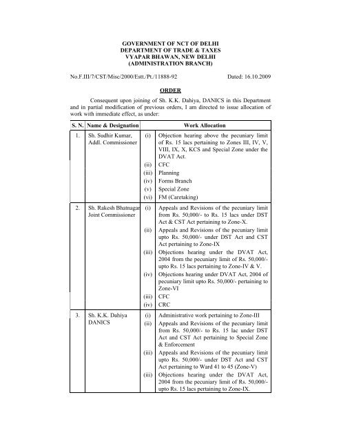 Work Allocation Order - Delhi