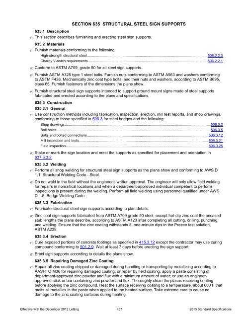 13 Spec - Section 635 STRUCTURAL STEEL SIGN SUPPORTS