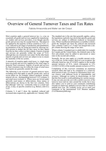 Overview of General Turnover Taxes and Tax Rates - empcom.gov.in