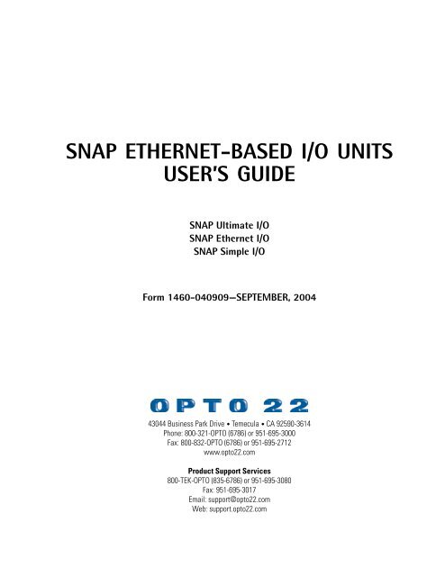 SNAP ETHERNET-BASED I/O UNITS USER'S GUIDE