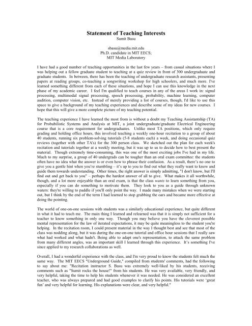 Statement of Teaching Interests - MIT Media Laboratory