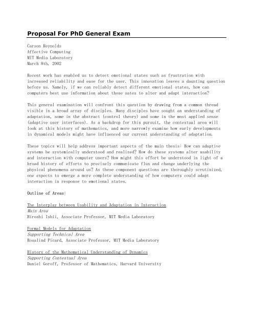 Proposal For PhD General Exam - MIT Media Laboratory