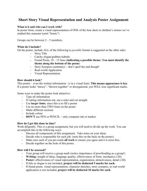 Short Story Visual Representation And Analysis Poster Assignment Short Story Visual Representation And Analysis Poster Assignment