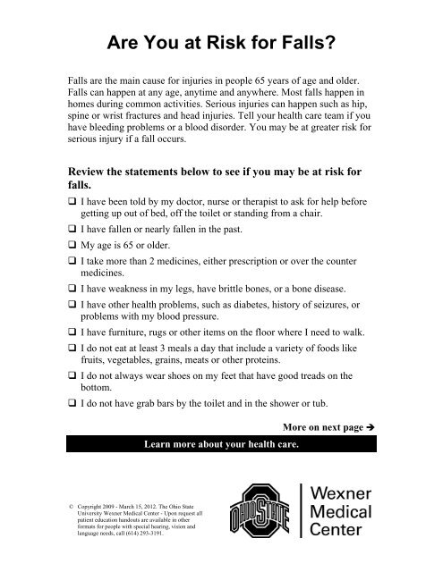 Are You at Risk for Falls? - Patient Education Home