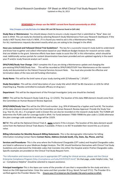 Completing the APeX Clinical Trial Study Request Form