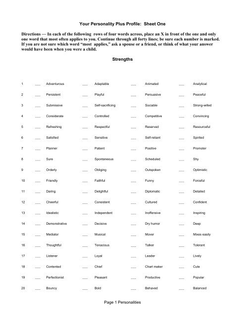 Your Personality Plus Profile - Stablerack