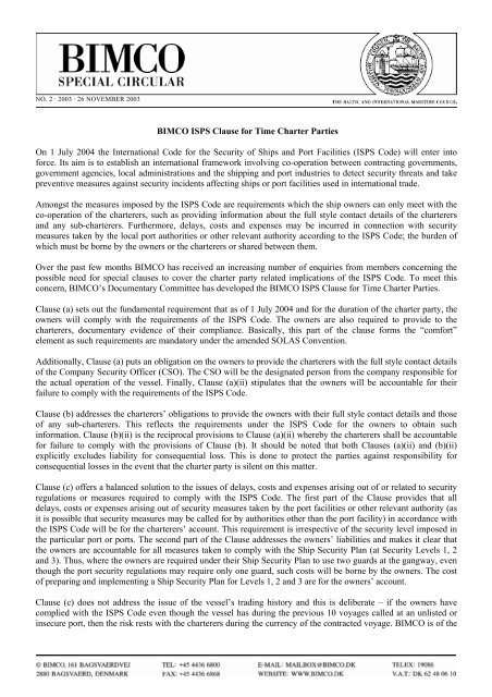 BIMCO ISPS Clause for Time Charter Parties