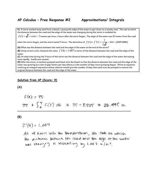 AP Calculus – Free Response #2 Approximations/ Integrals
