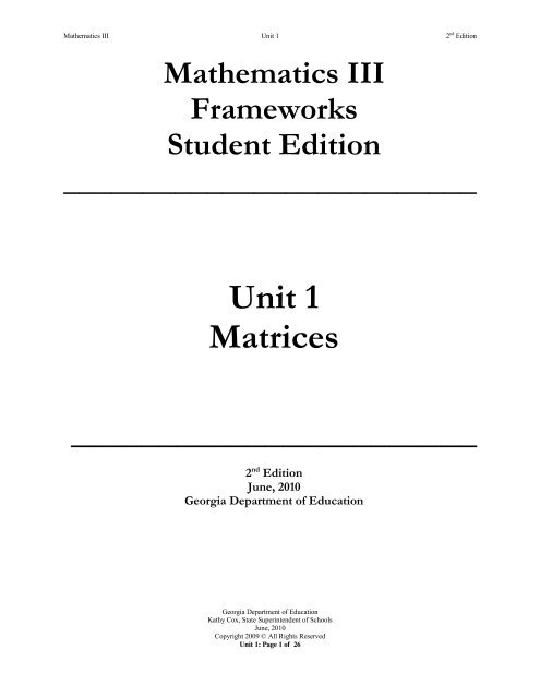 Unit 1 Matrices - Bibb County Schools