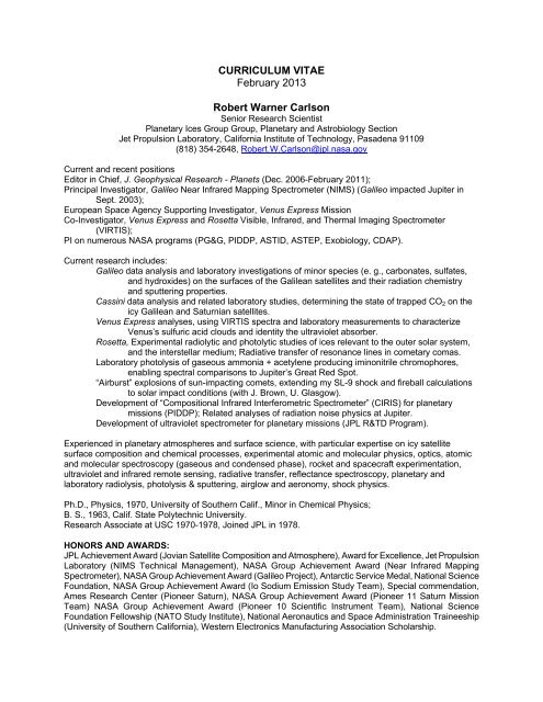 CURRICULUM VITAE - Science - NASA