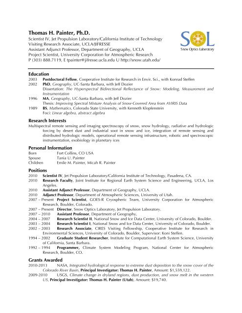 Thomas H. Painter, Ph.D. - Science - NASA