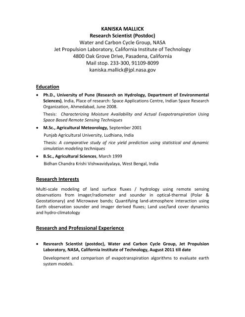 Curriculum Vitae - Science - NASA
