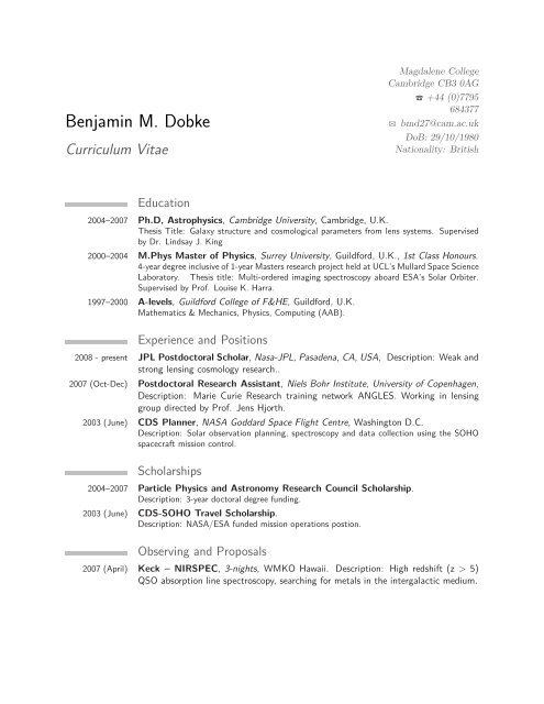 Curriculum Vitae - Science - NASA