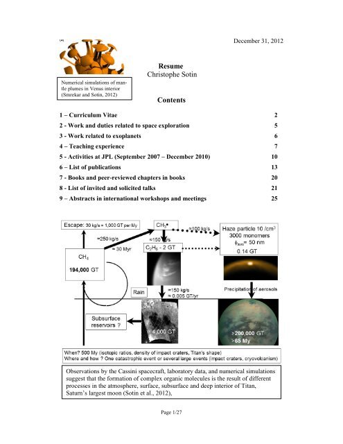 Resume Christophe Sotin Contents - Science - NASA