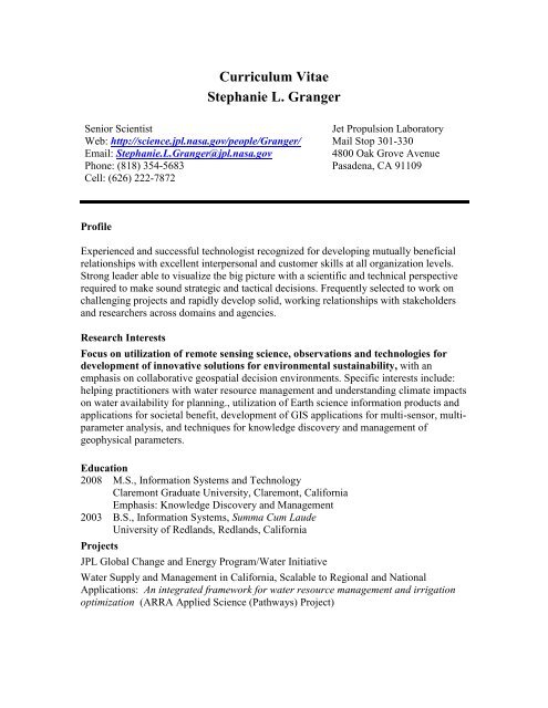 Curriculum Vitae Stephanie L. Granger - Science - NASA