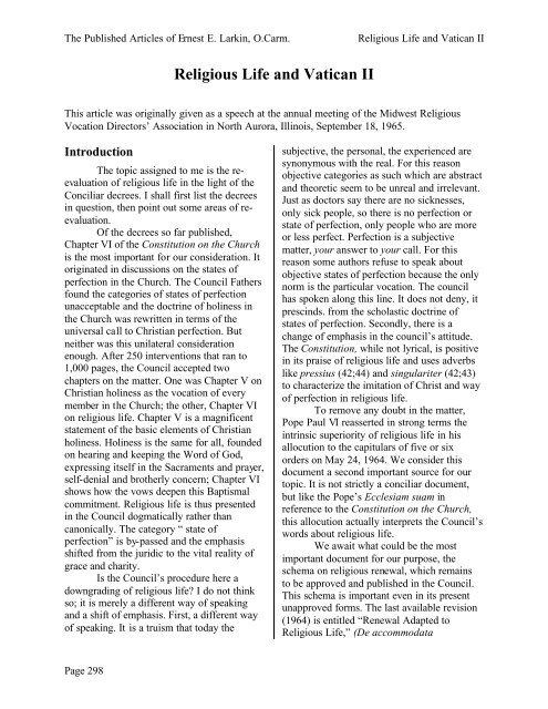 Religious Life and Vatican II - Carmelnet