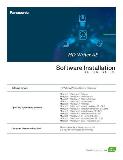 Software Installation - Panasonic