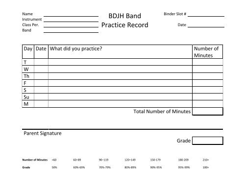 BDJH Band Practice Record