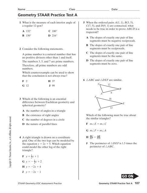 Geometry STAAR Practice Test A