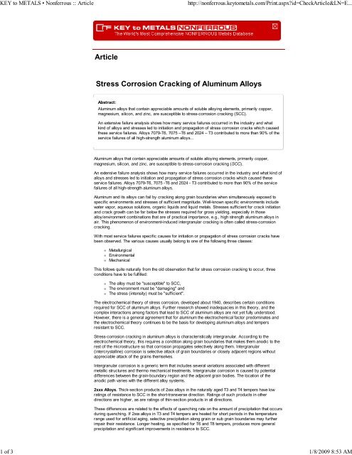Stress Corrosion Cracking of Aluminum Alloys