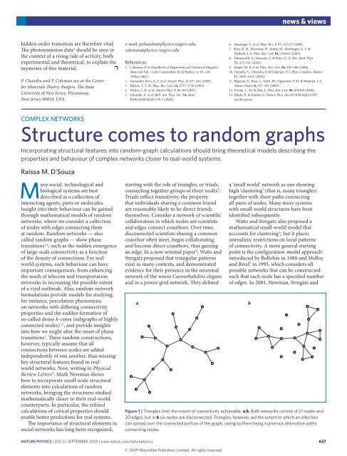 Complex networks: Structure comes to random graphs Complex networks: Structure comes to random graphs