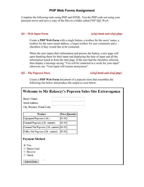 Php Web Forms Assignment
