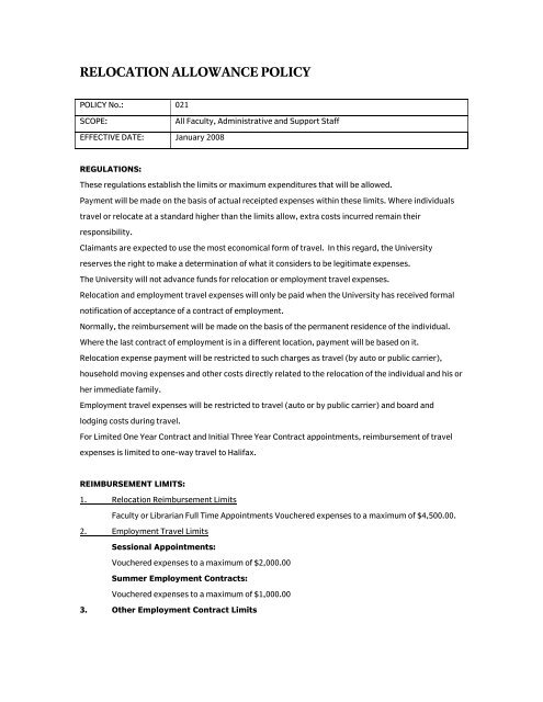 310-008 Relocation Allowance Policy