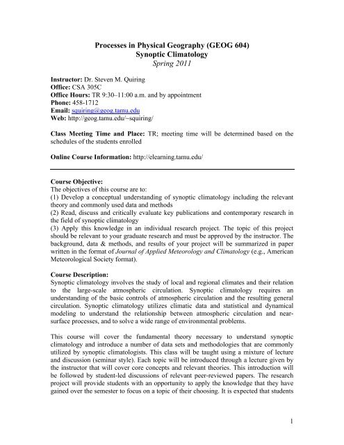 Course Syllabus - Department of Geography - Texas A&M University