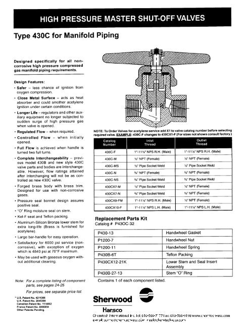 430C Series High Pressure Master Shut-off valves for Manifold Piping