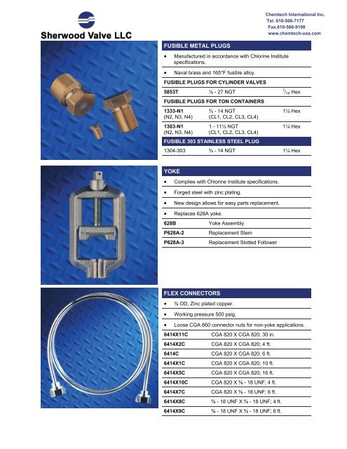 fusible metal plugs yoke flex connectors - Chemtech International Inc