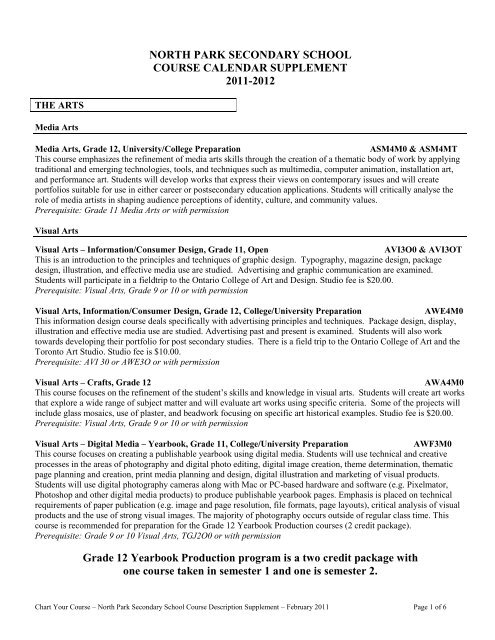 Course Calendar Supplement - North Park Secondary School