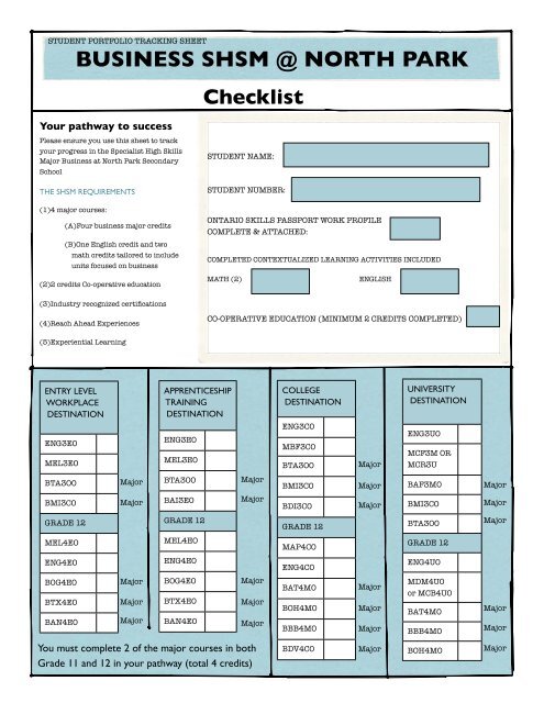 SHSM Tracking Sheet 2013 - North Park Secondary School