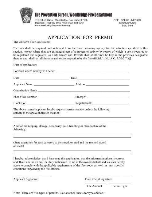 APPLICATION FOR PERMIT