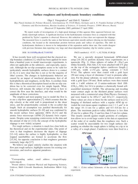 Surface Roughness And Hydrodynamic Boundary Conditions