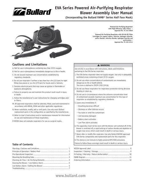 EVA Series Powered Air-Purifying Respirator Blower ... - Bullard