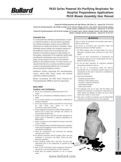 PA30 Series Powered Air-Purifying Respirator for Hospital ... - Bullard